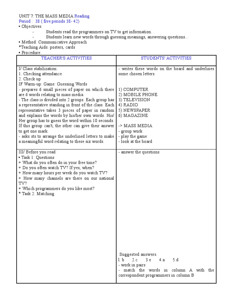 Unit 7 | PDF | Mass Media | Sentence (Linguistics)