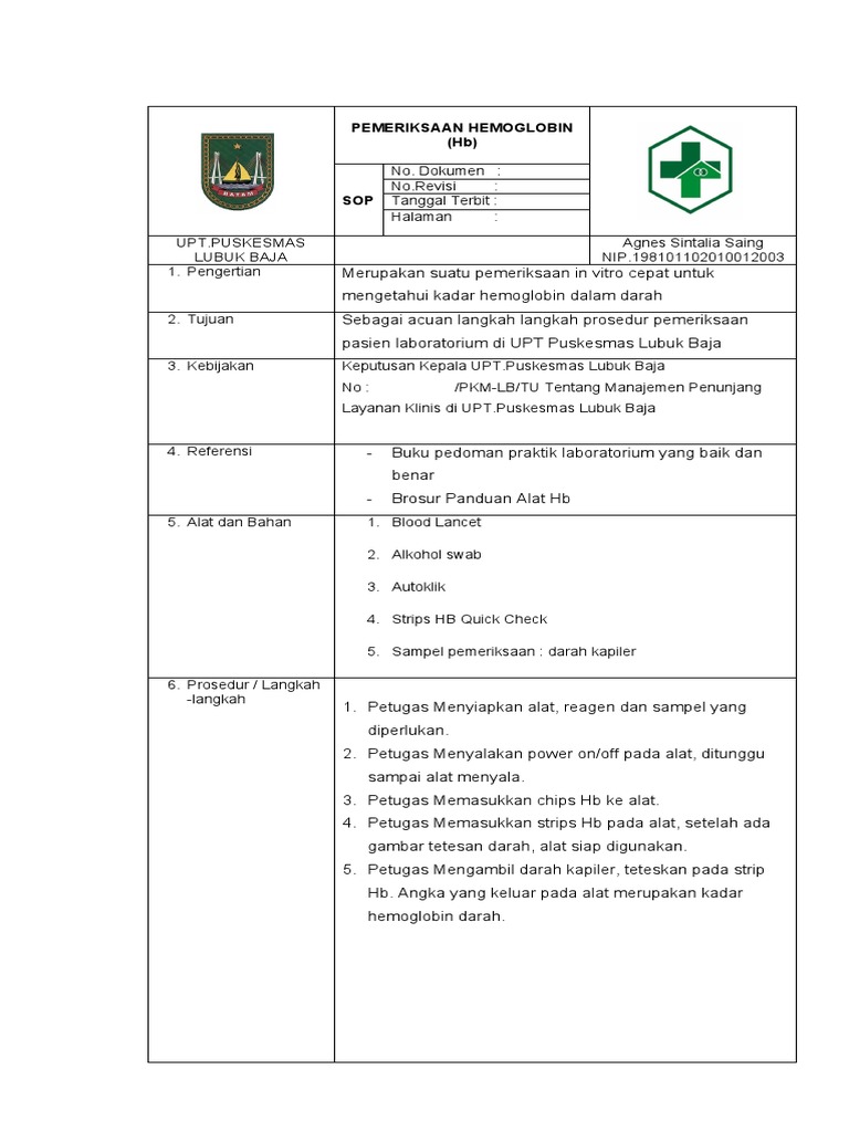 Sop Pemeriksaan HB | PDF
