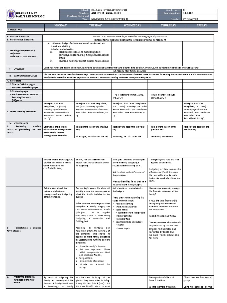 DLL - Tle 6 - Q2 - W1 | PDF | Cognitive Science | Learning