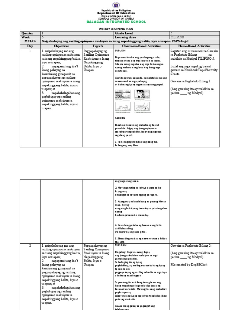 WLP Q1 W5 G5-Filipino | PDF