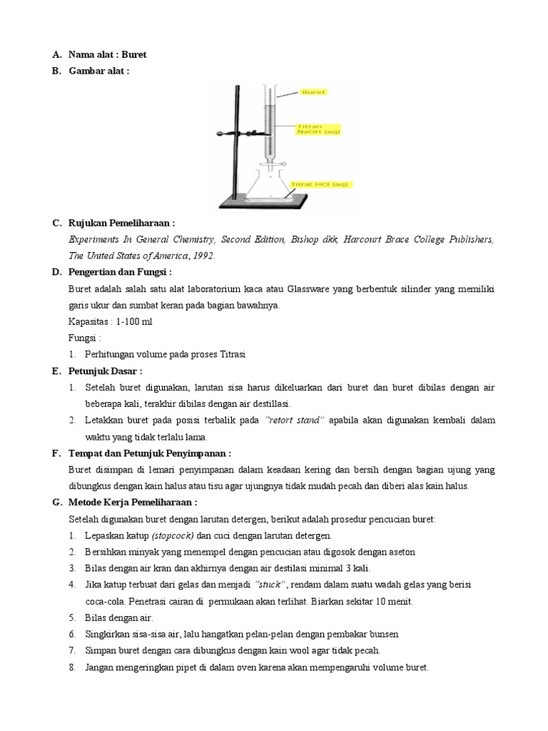Fungsi dan Pemeliharaan Buret Laboratorium | PDF