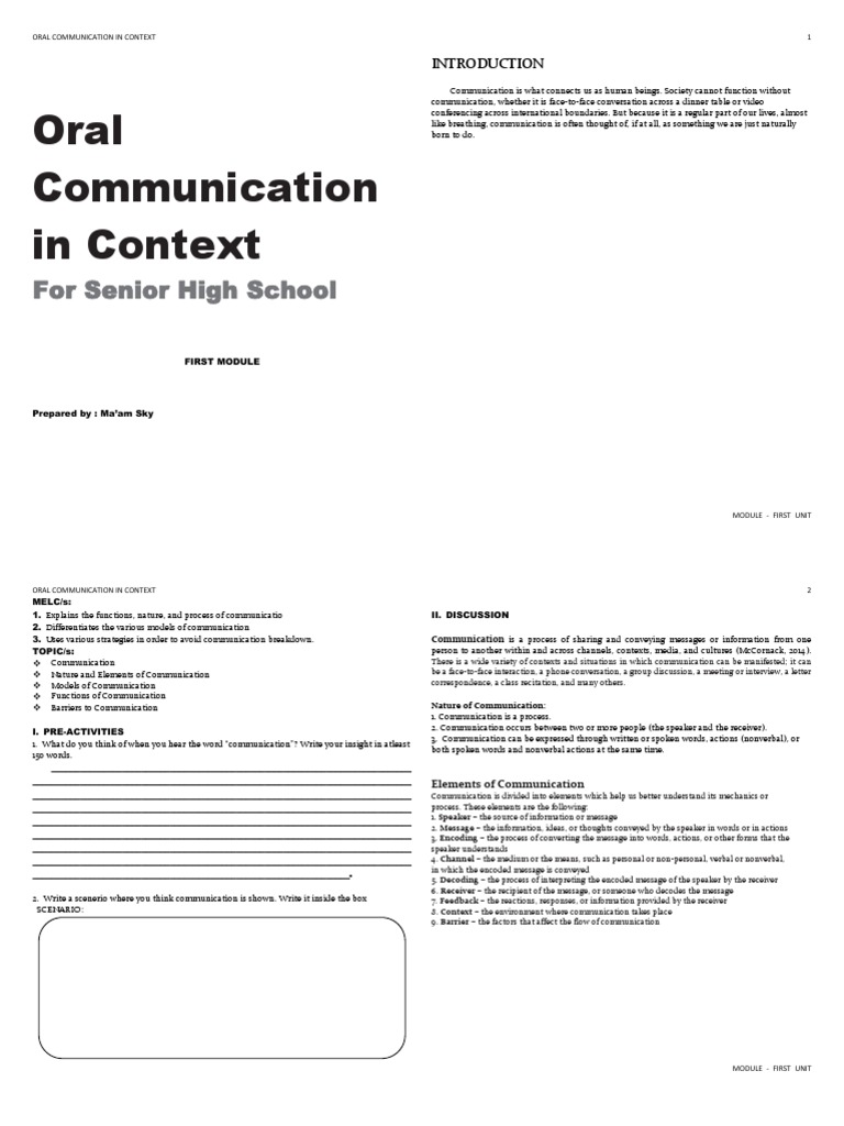 Oral Communication Module 1 | PDF | Communication | Nonverbal Communication