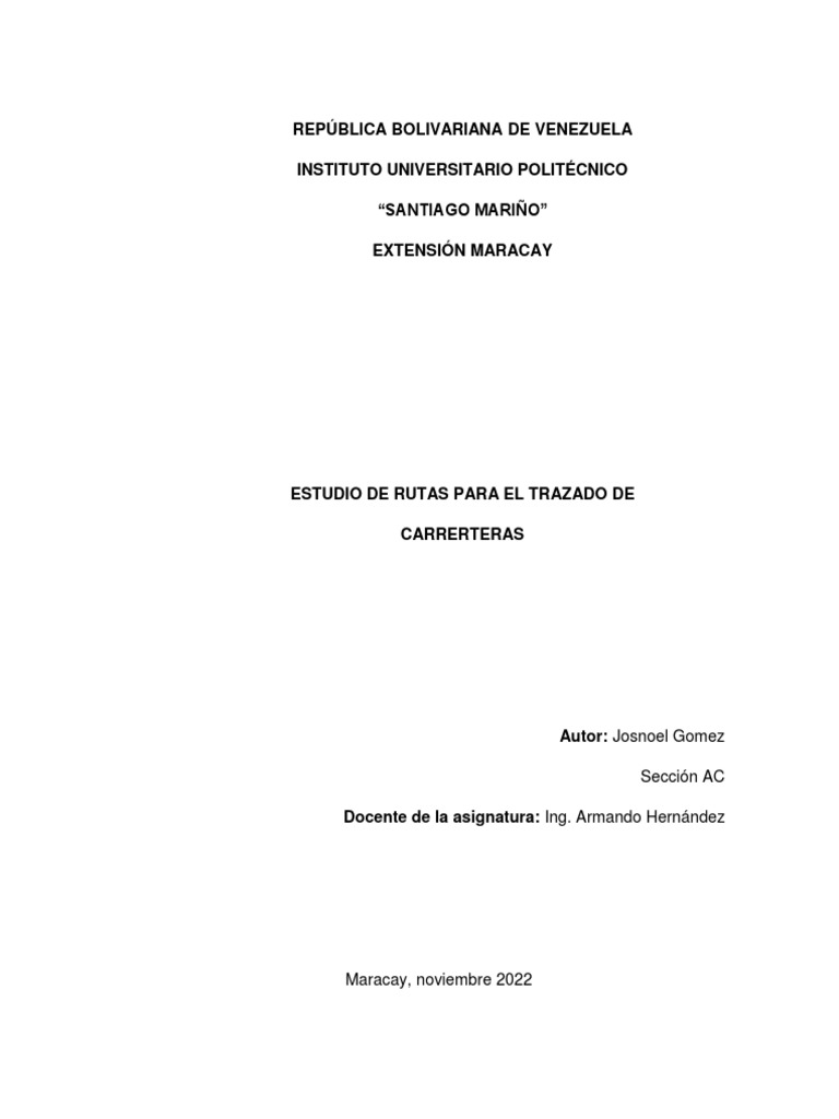 TRABAJO 20% Estudio Del Trazado de Rutas de Carreteras | PDF | La ...