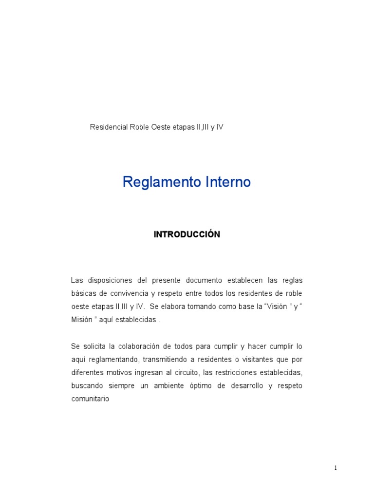 Reglamento Interno Roble Oeste Aprobado 28-08-2021 | PDF | Residuos | Regulación