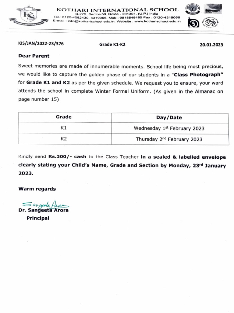 K1&K2-Class Photograph Circular (2022-23) | PDF