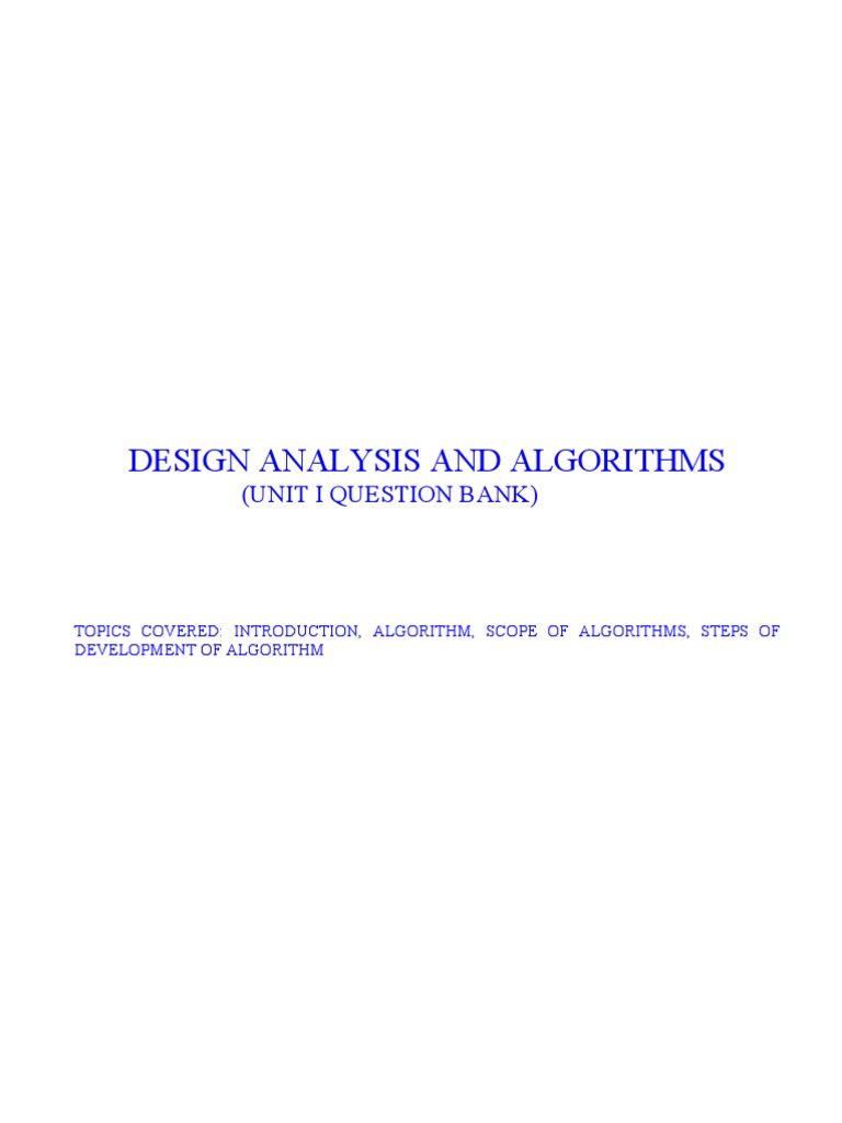 Design Analysis And Algorithms Unit I Question Bank Time Complexity Computational