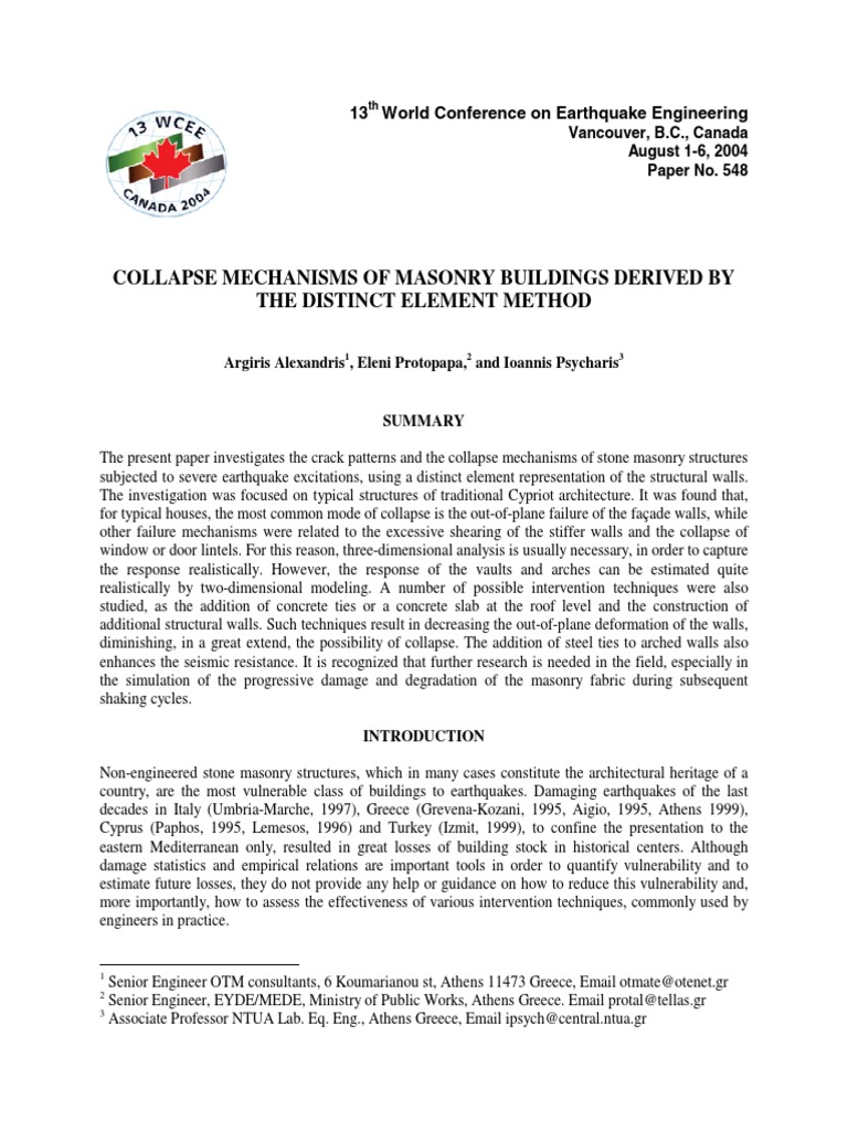 Collapse Mechanisms of Masonry Buildings | PDF | Earthquake Engineering ...
