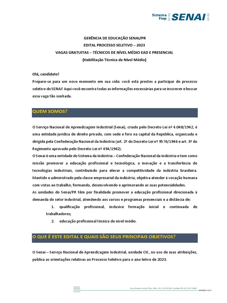 EDITAL - Cursos Técnicos 2023 | PDF
