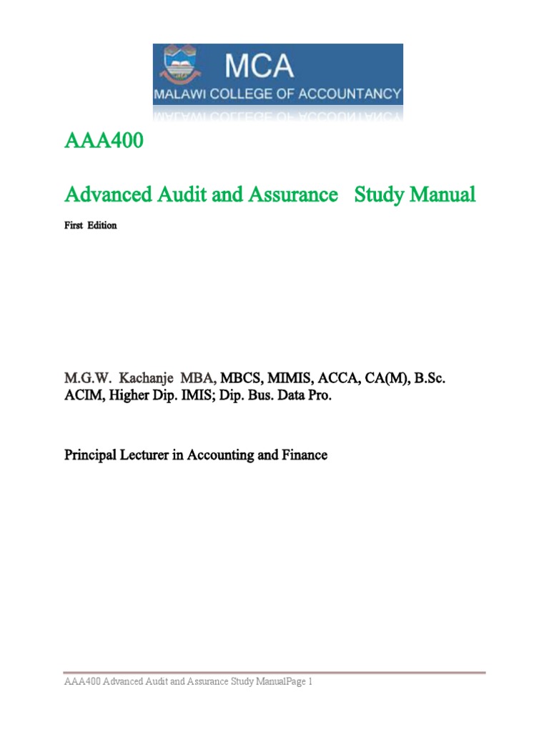 AAA400 Advanced Audit and Assurance Study Manual A | PDF
