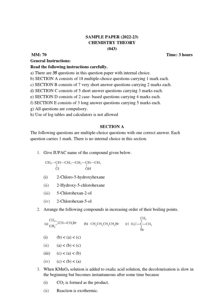 3.sample Paper Chemistry 12, Set-3, 2022-23 | PDF | Denaturation ...