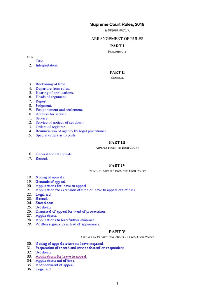 Supreme Court Rules of Zimbabwe, 2018 | PDF | Appeal | Judgment (Law)