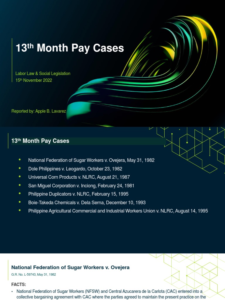 Labor Law - 13th Month Pay Cases | PDF | Cost Of Living | Salary
