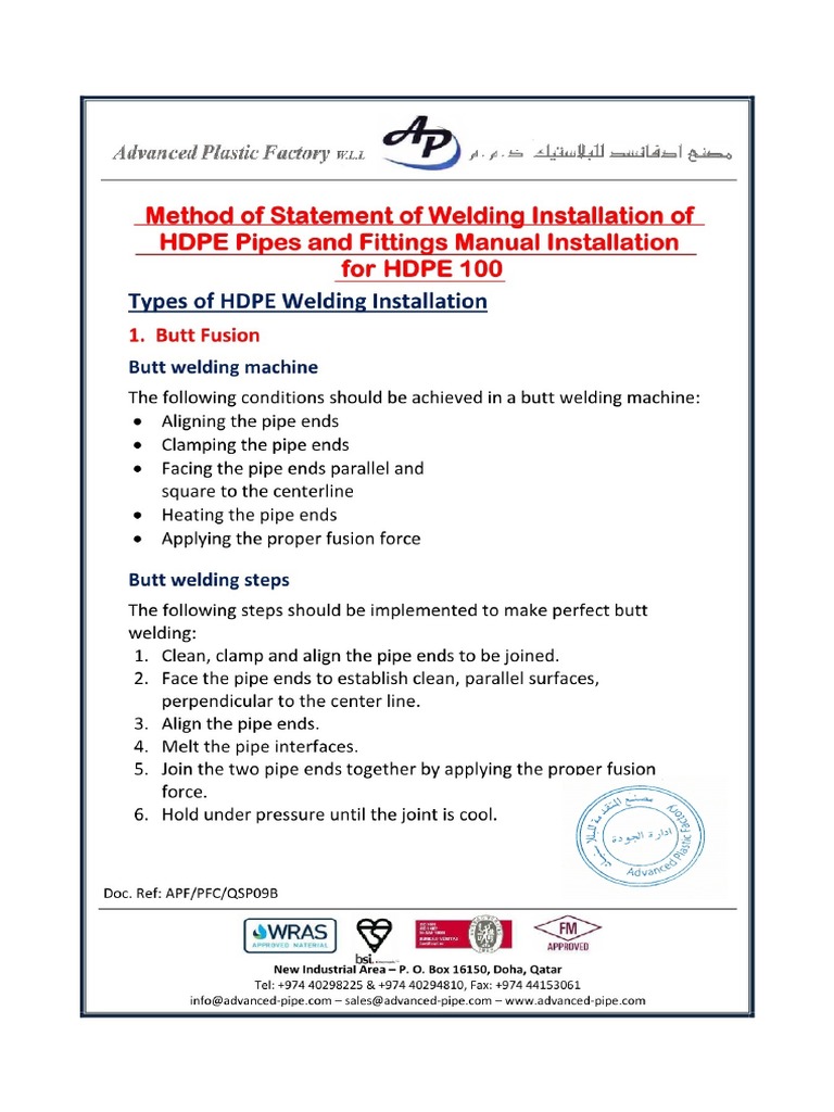 HDPE Manufacturer Recommendation | PDF | Pipe (Fluid Conveyance) | Welding