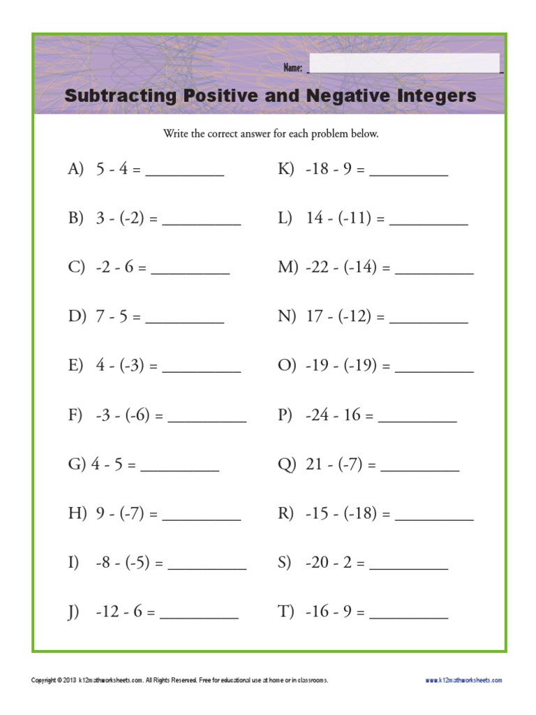 Subtracting Positive and Negative Integers | PDF | Mathematics | Arithmetic
