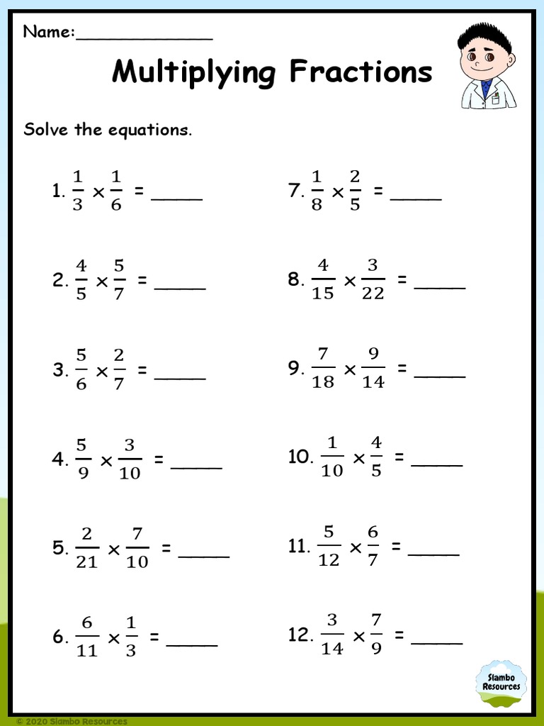 Grade 6 Multiplying Fractions Worksheet 1 | PDF