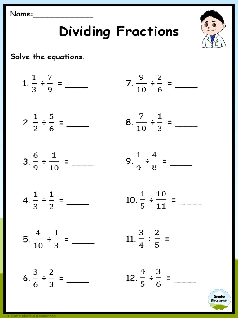 6th Grade Dividing Fractions Worksheet | PDF