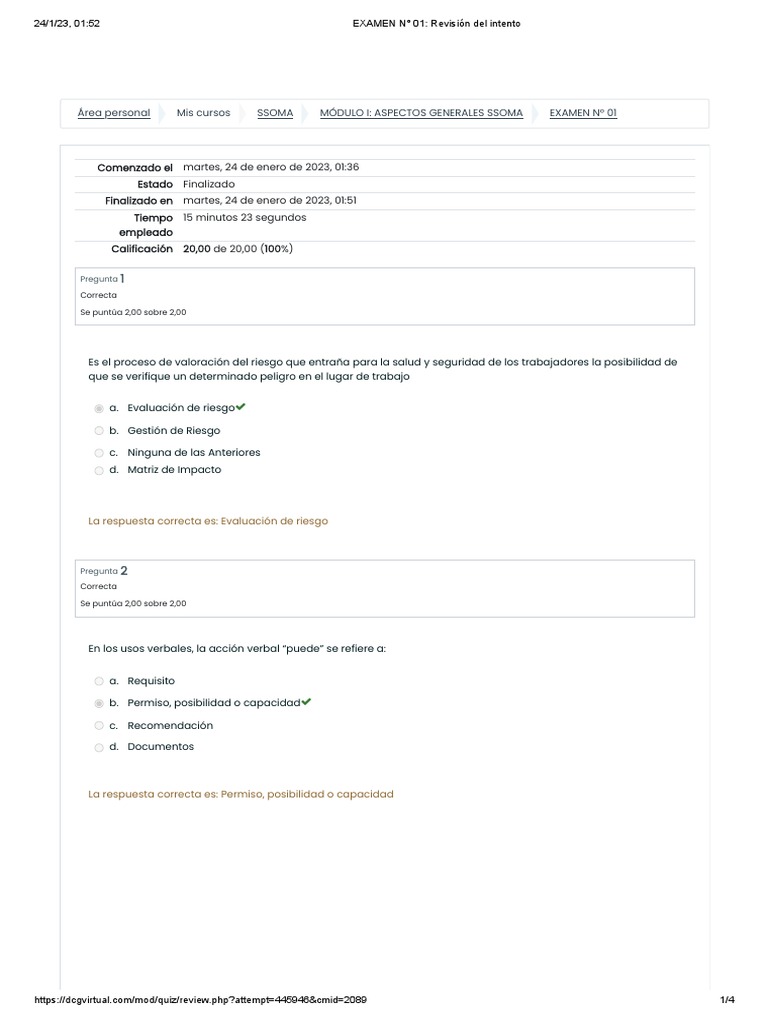Examen #01 - Aspectos Generales Ssoma DCG | PDF | Prueba (evaluación) | Riesgo