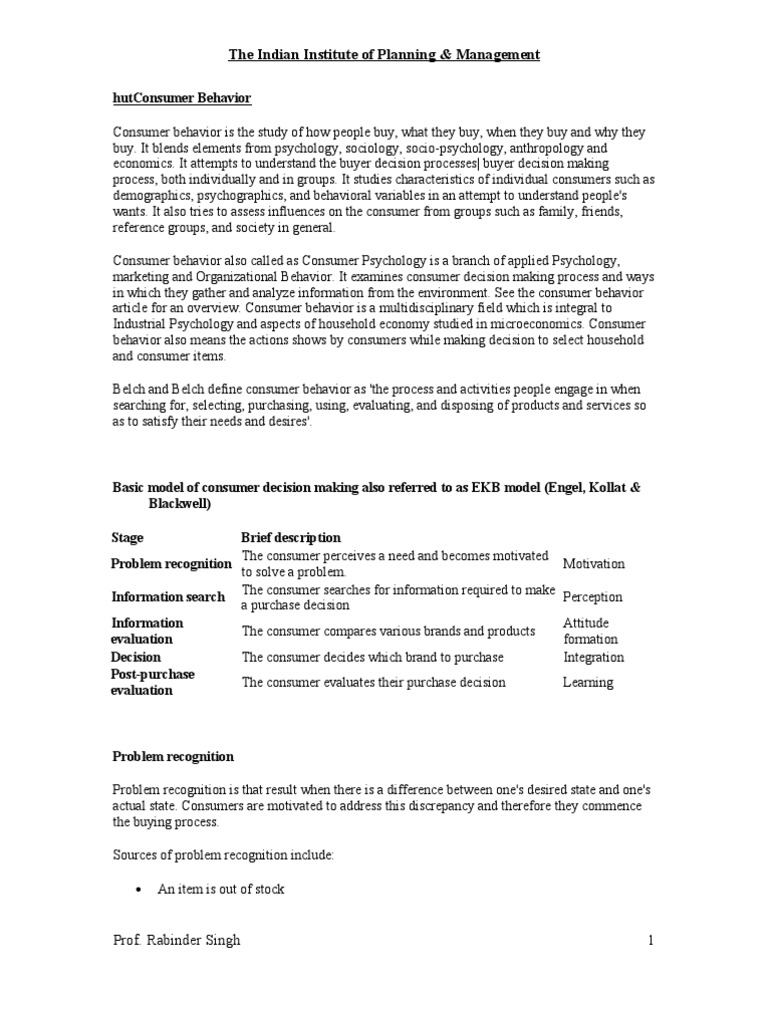 The Indian Institute of Planning & Management: Prof. Rabinder Singh 1 ...