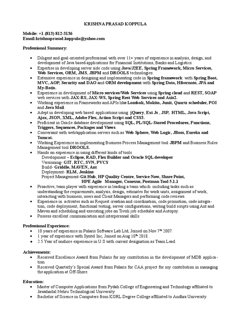 Resume CV | PDF | Spring Framework | Web Service Resume CV | PDF | Spring Framework | Web Service