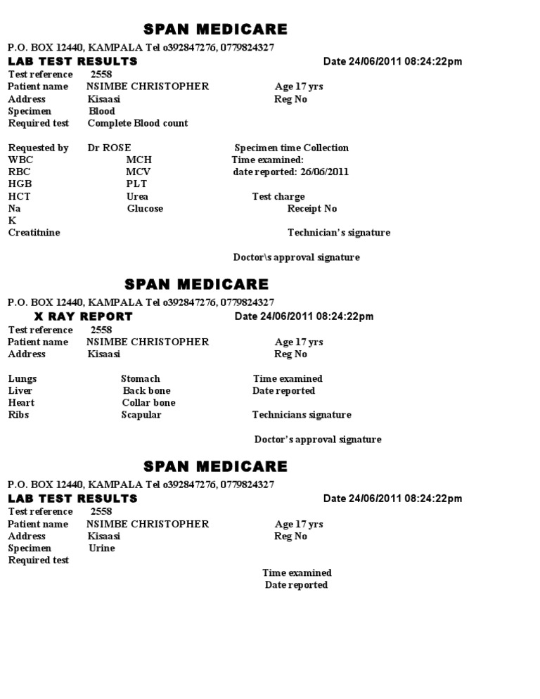 Span Medicare: Lab Test Results Date 24/06/2011 08:24:22Pm | PDF