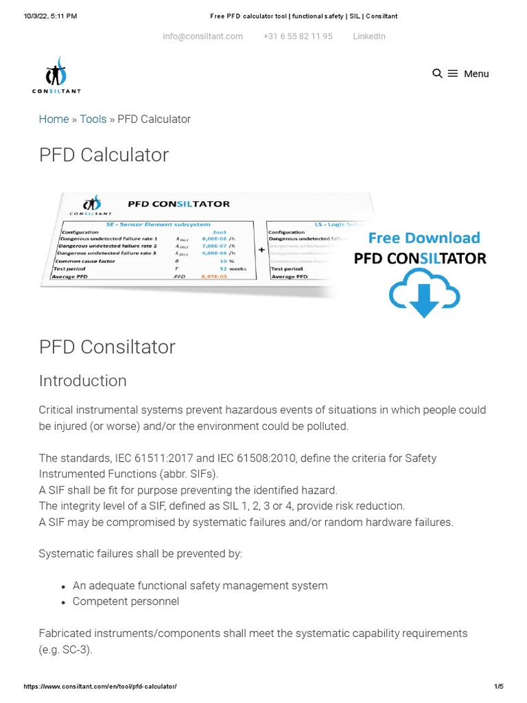 Free PFD Calculator Tool - Functional Safety - SIL - Consiltant | PDF