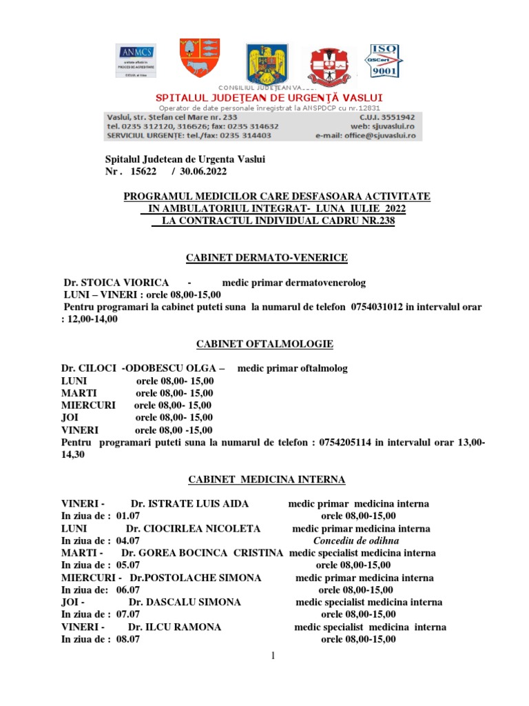 Program Ambulator Iulie 2022 | PDF