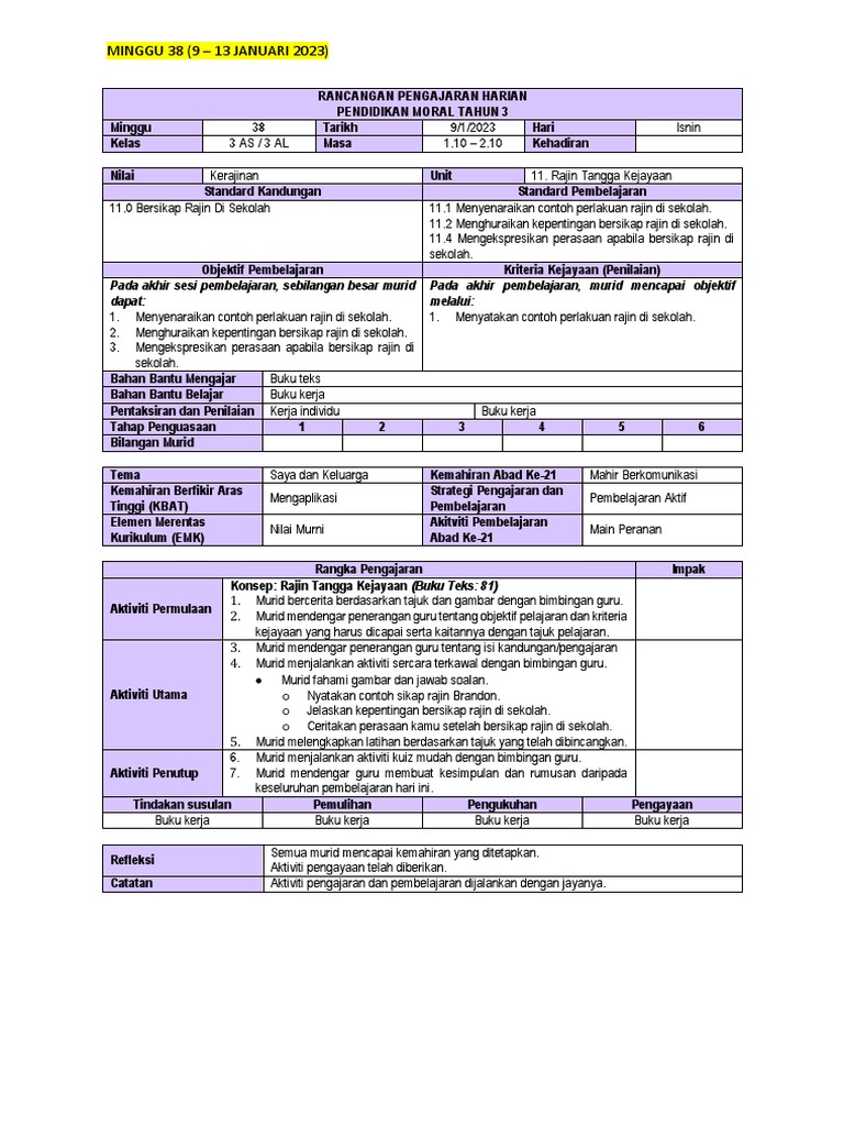 RPH Minggu 38 (9 - 13 Jan 2023) | PDF