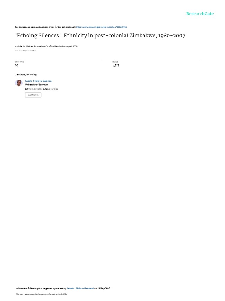 Echoing Silences Ethnicity in Post-Colonial Zimb | PDF | Zimbabwe ...