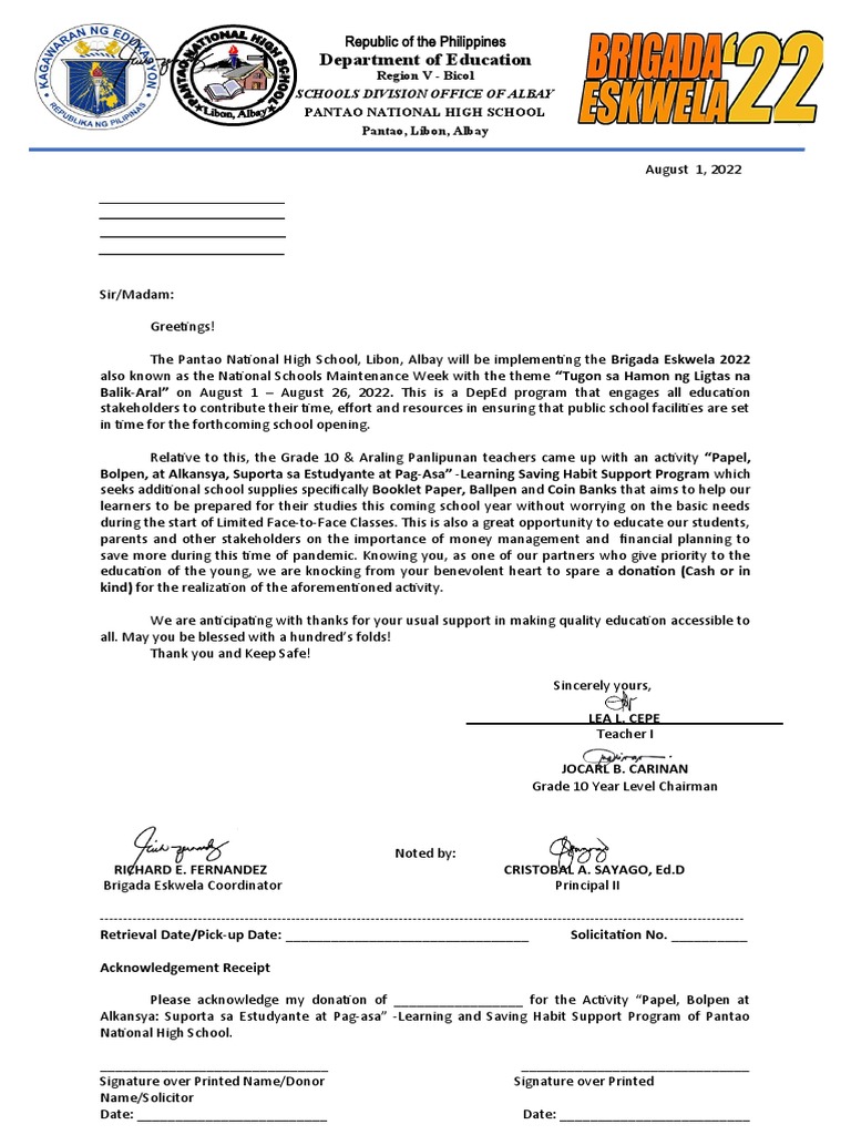 solicitation-letter-PAPEL BOLPEN ALKANSYA | PDF