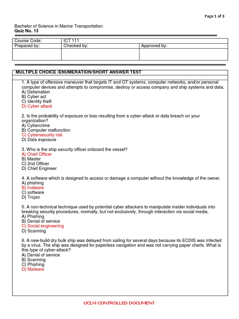Q13 Cyber Security Threats Vulnerabilities And Attacks Pdf Security Computer Security