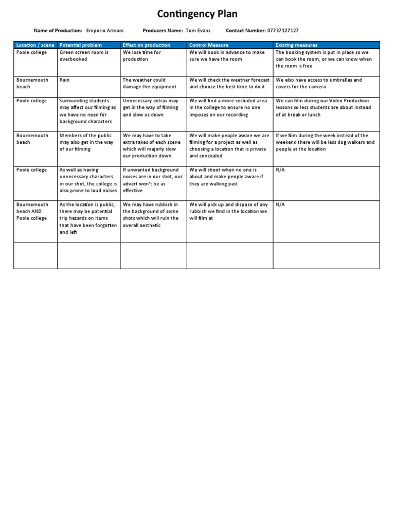 Contingency Plan | PDF