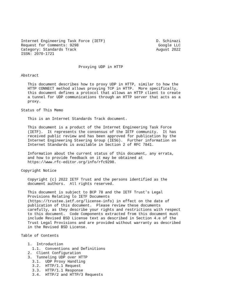 RFC 9298 | PDF | Hypertext Transfer Protocol | Proxy Server
