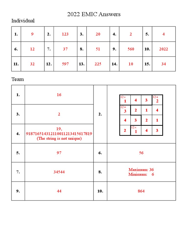 2022 EMIC Answer.x17381 | PDF