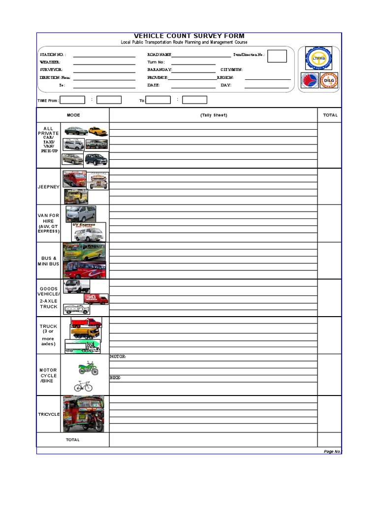 Vehicle Count Survey Form Template | PDF