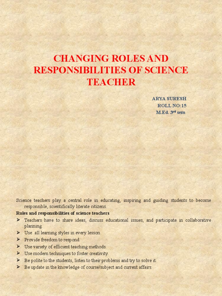 Changing Roles and Responsibilities of Science Teacher | PDF | Science & Mathematics