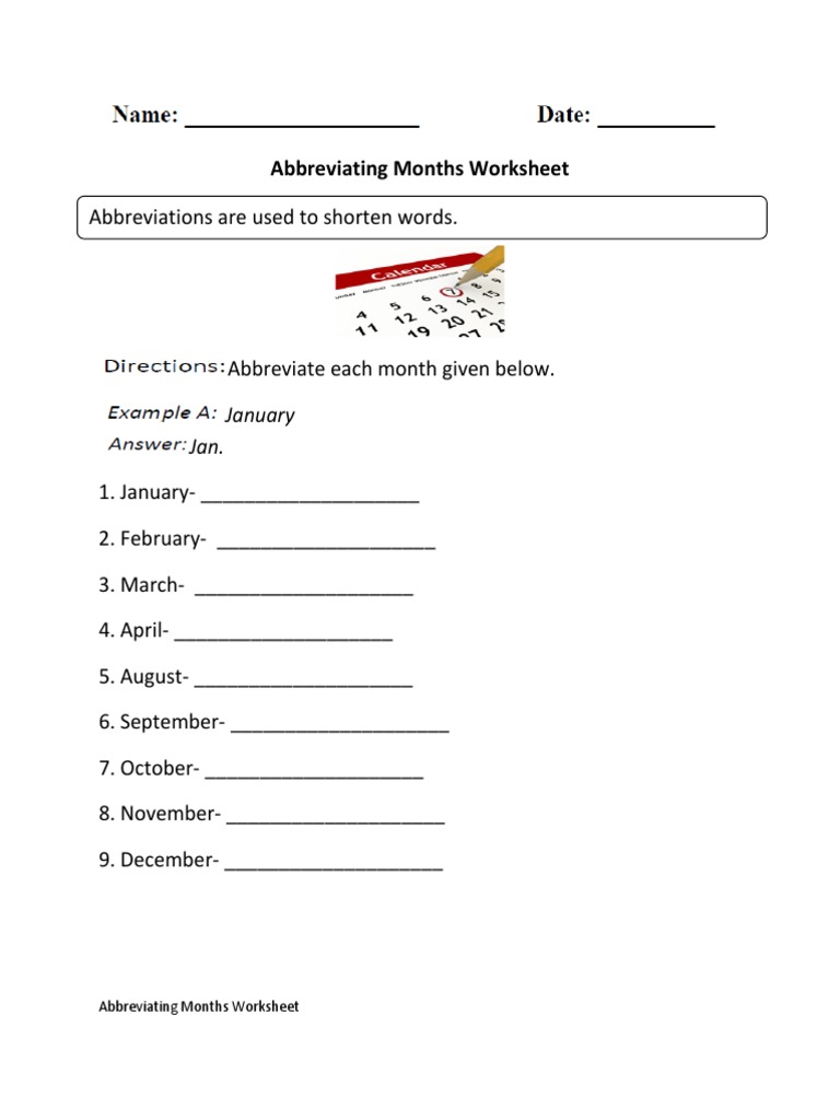 Learn Month Abbreviations with This Easy Worksheet | PDF