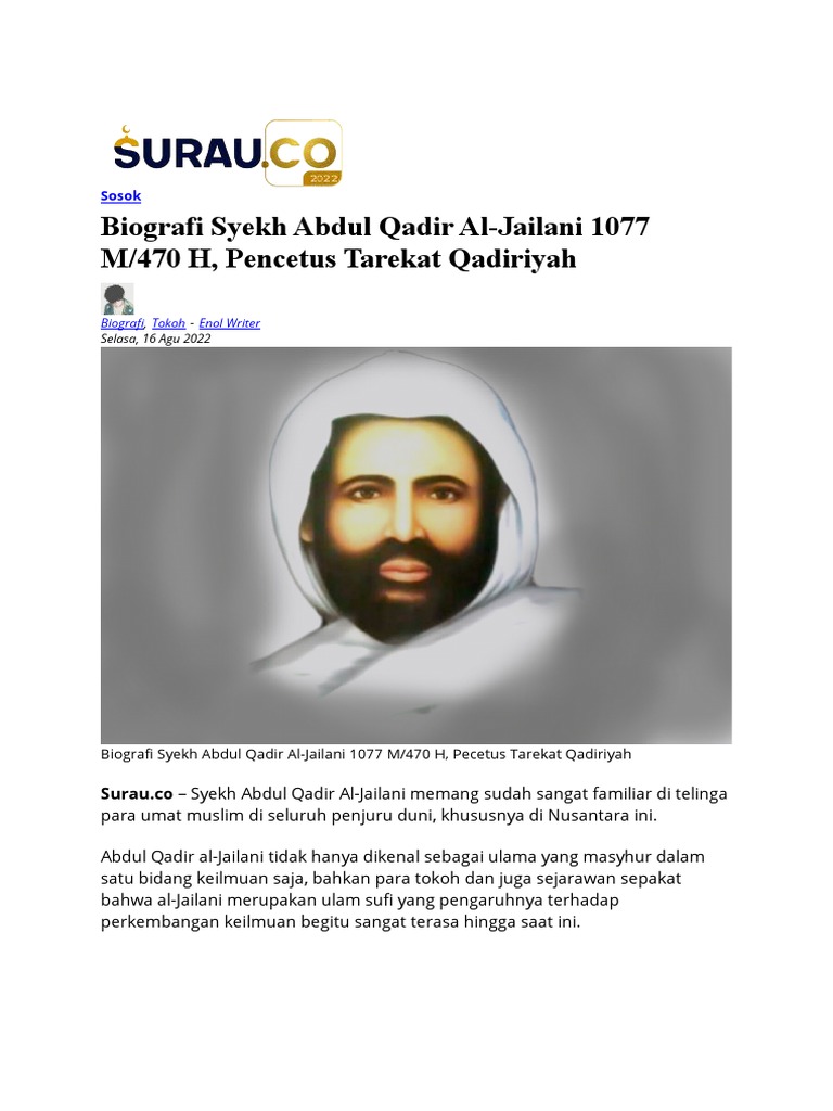 Biografi Syekh Abdul Qadir Al-Jailani | PDF