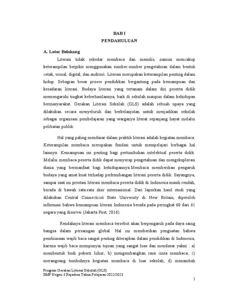 Program Kerja Gerakan Literasi Sekolah (GLS) | PDF Program Kerja Gerakan Literasi Sekolah (GLS) | PDF