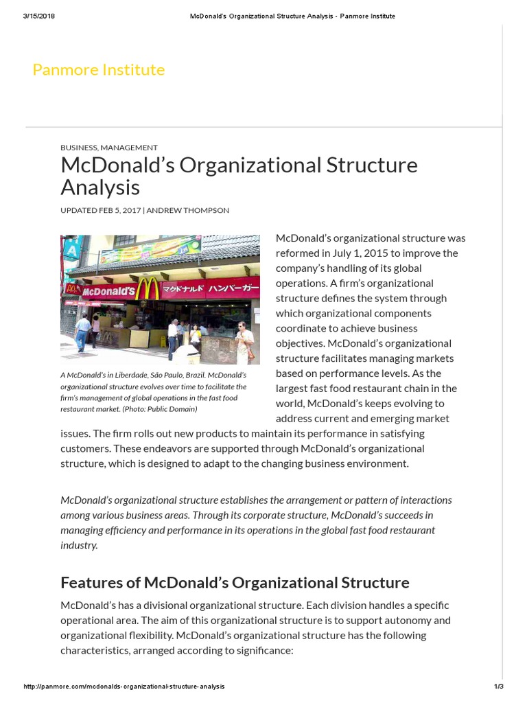 McDonald's Organizational Structure Analysis - Panmore Institute | PDF ...