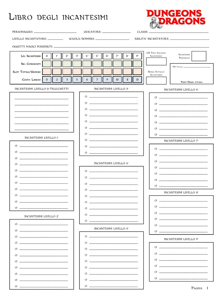 Scheda incantesimi-DeD5-v2 | PDF