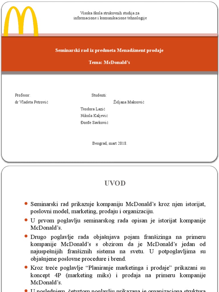 Prezentacija - McDonalds | PDF