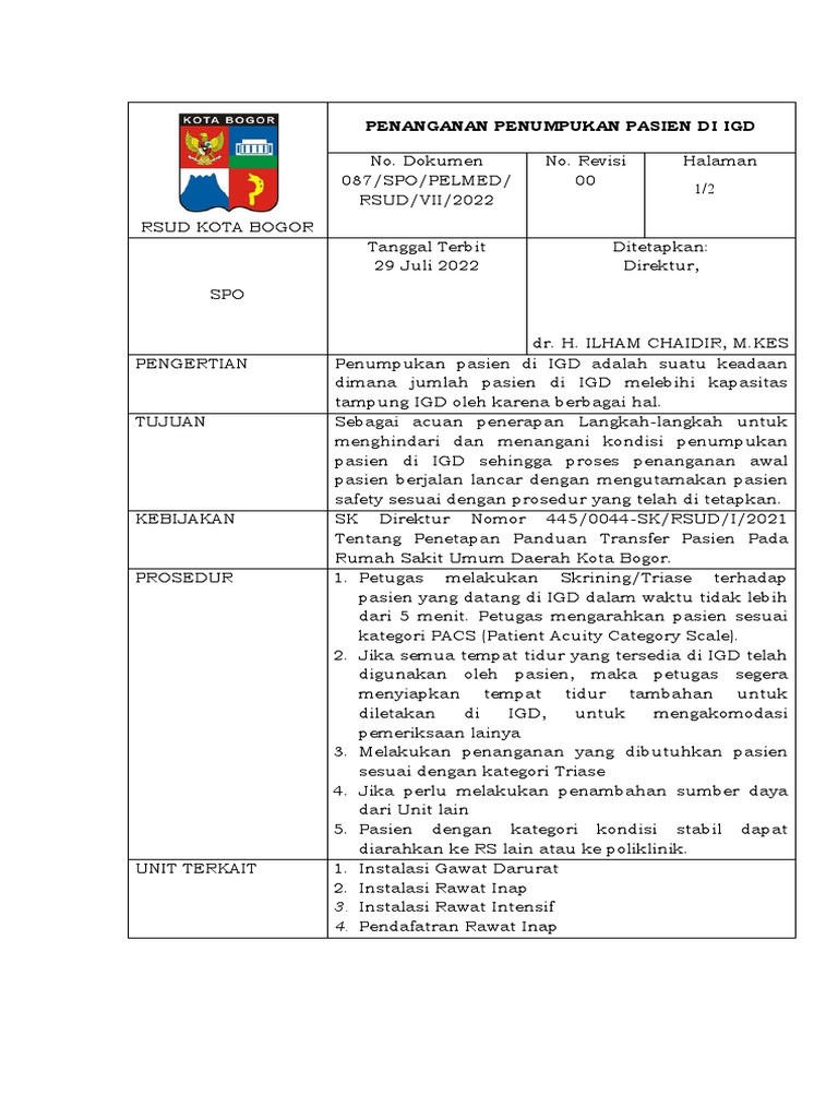 Spo Penanganan Penumpukan Pasien Di Igd Fix | PDF