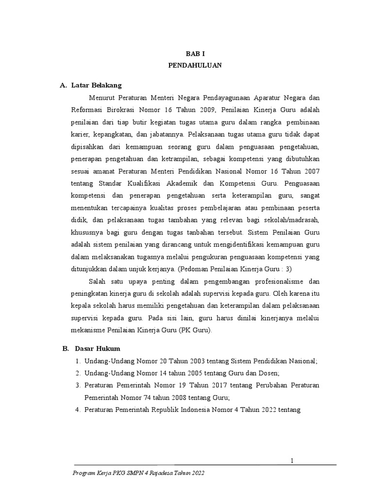 Program Kerja Penilaian Kinerja Guru (PKG) | PDF