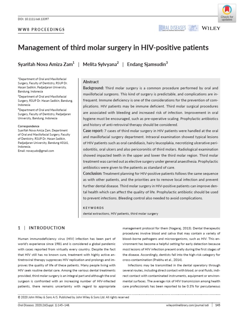 Management of Third Molar Surgery in HIV Positive Patients | PDF | Hiv ...