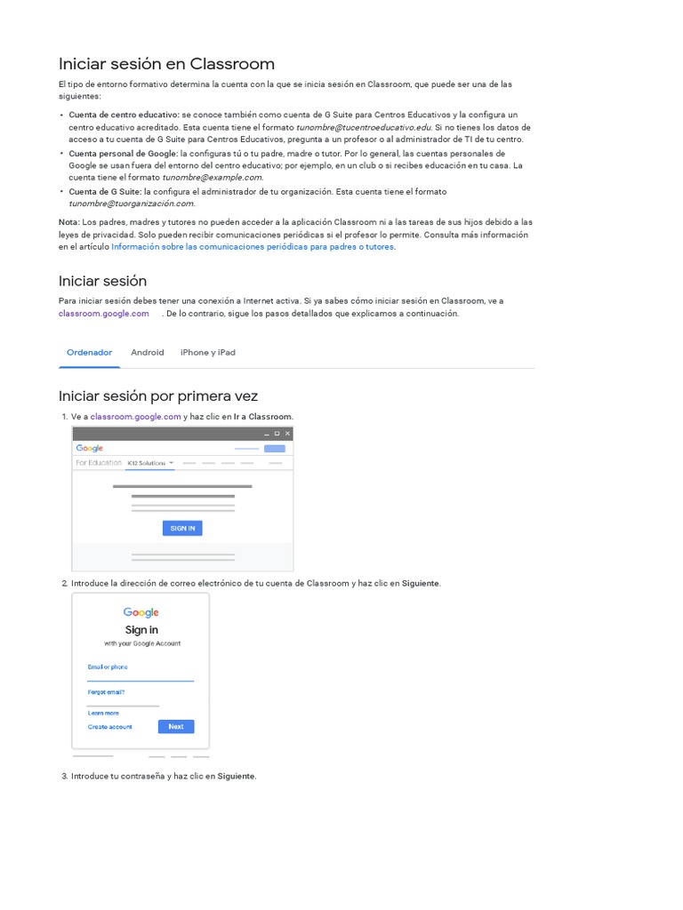 Iniciar Sesión en Classroom - Ordenador - Ayuda de Classroom | PDF ...