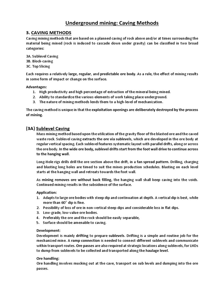 Caving Methods in Underground Mining | PDF | Mining | Materials
