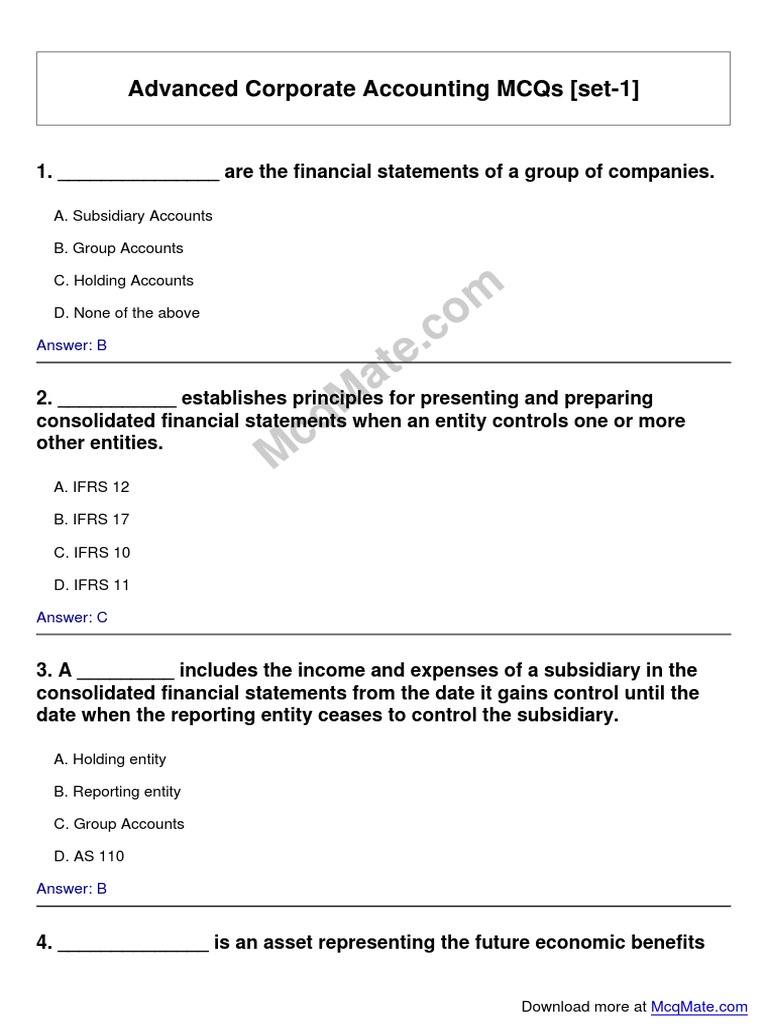 Advanced-corporate-Accounting Solved MCQs (Set-1) | PDF | Financial ...