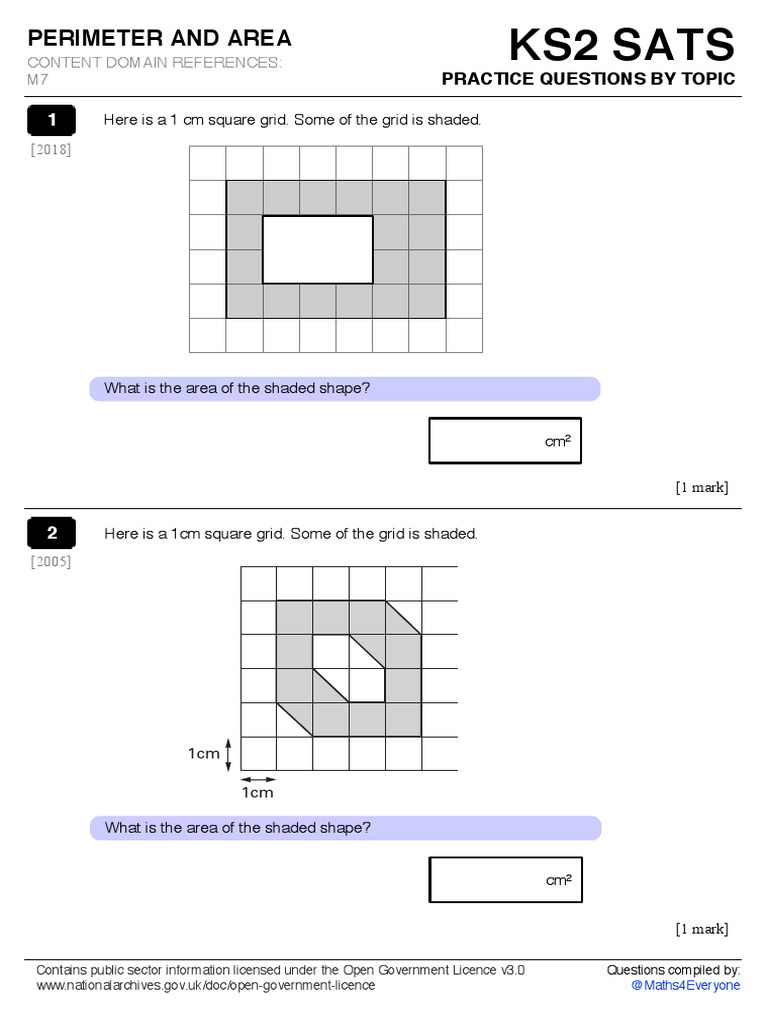 Perimeter and Area ks2 Sats Questions 30065 | PDF | Area | Rectangle
