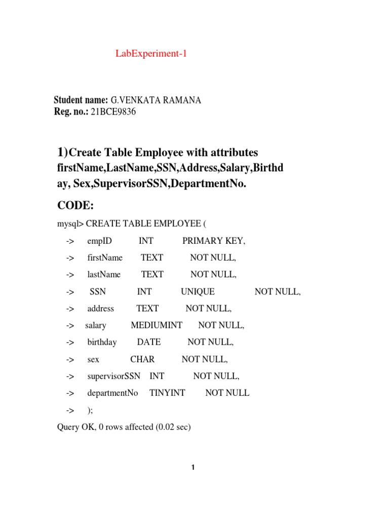 21bce9836 DBMS Lab Assignment-1 | PDF | Databases | Information Science