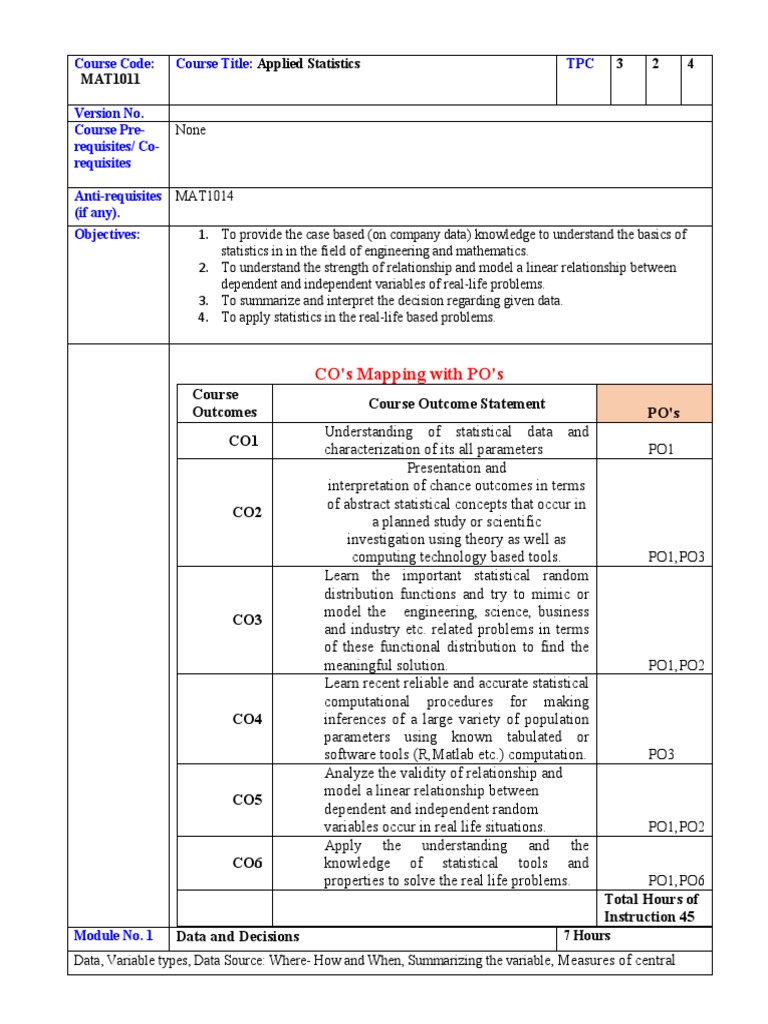 Applied Statistics Course Overview | PDF | Statistics | Statistical ...